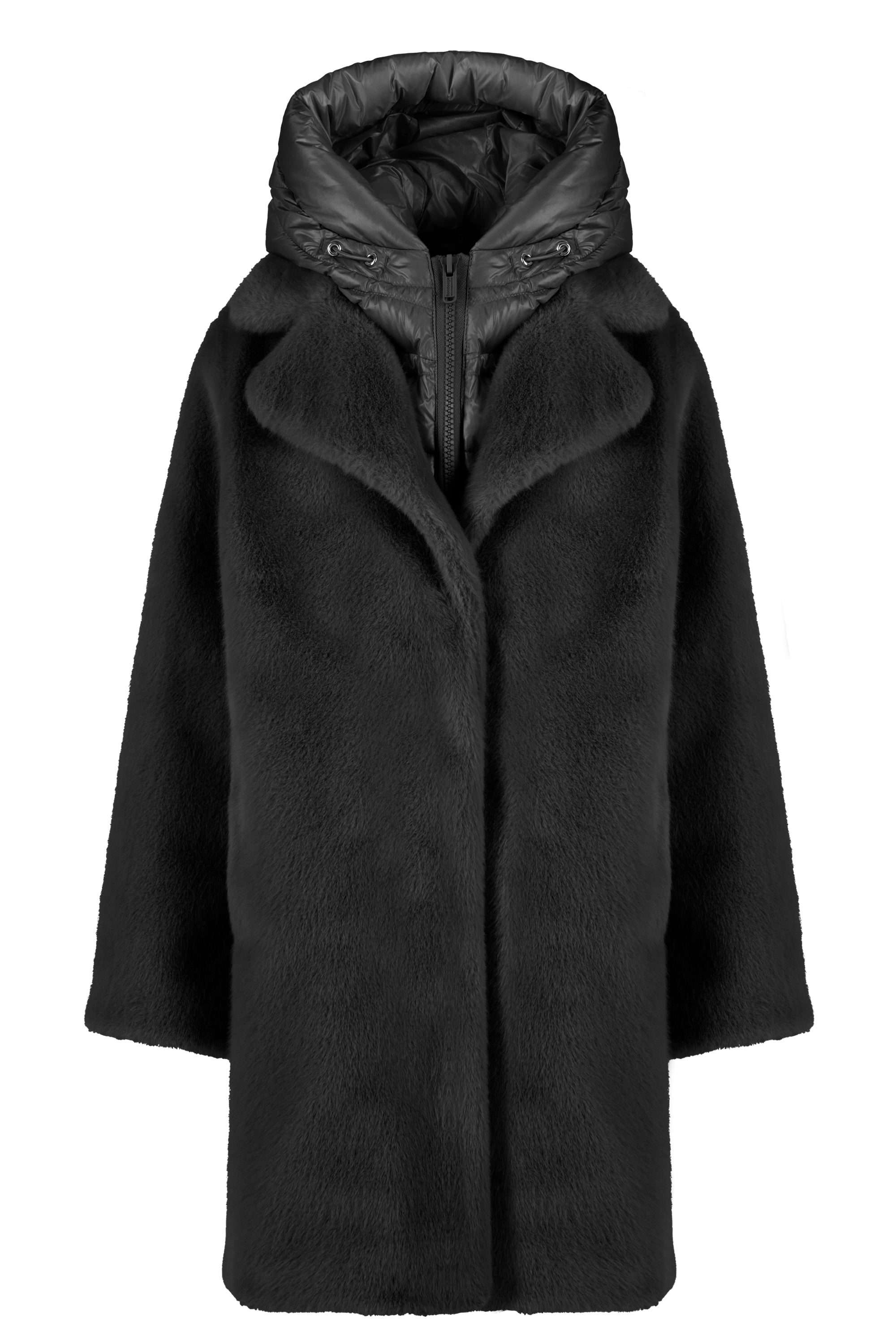 Long bi-material girl's coat in faux fur | Bomboogie