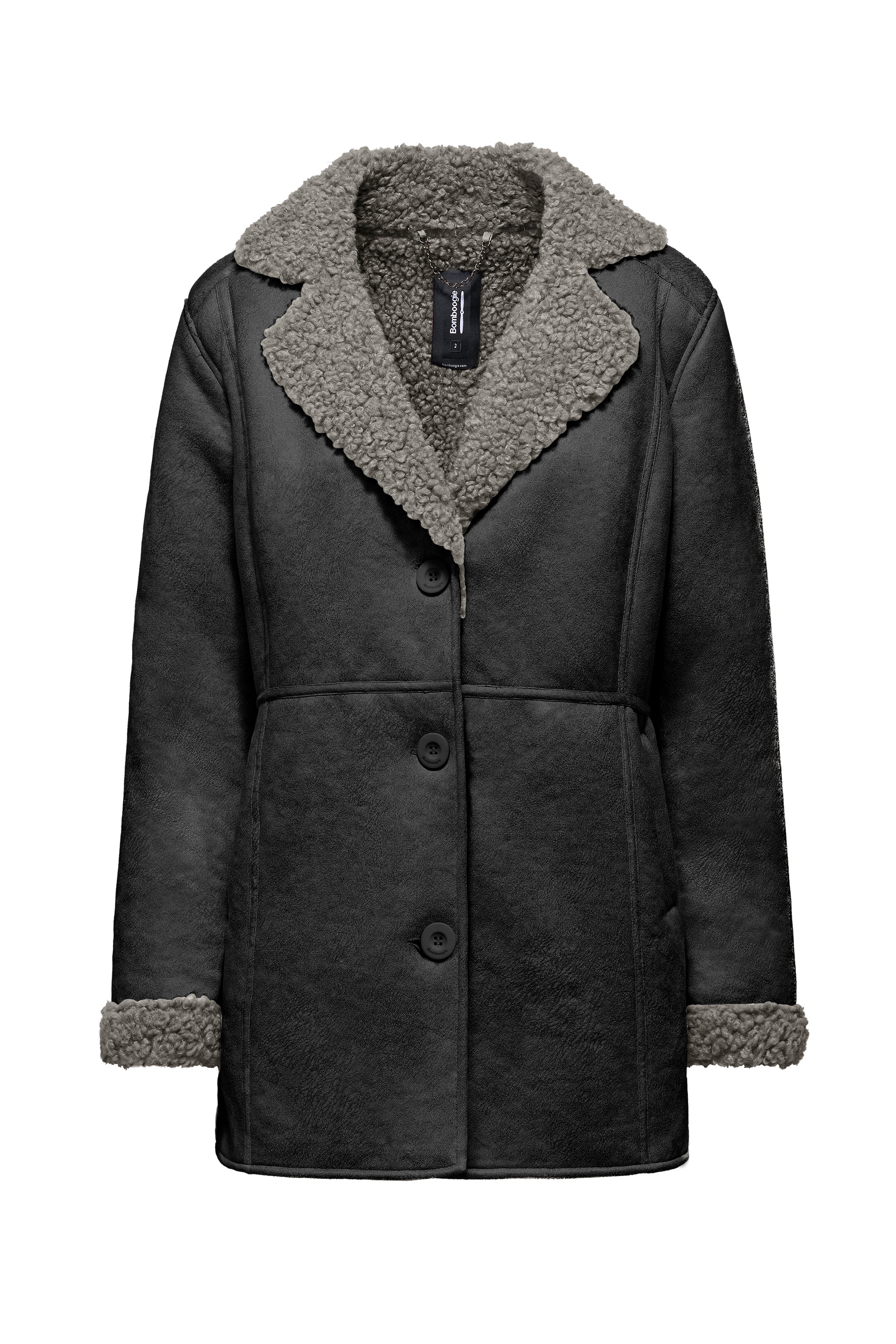 Faux shearling coat with lapels and faux fur cuffs | Bomboogie