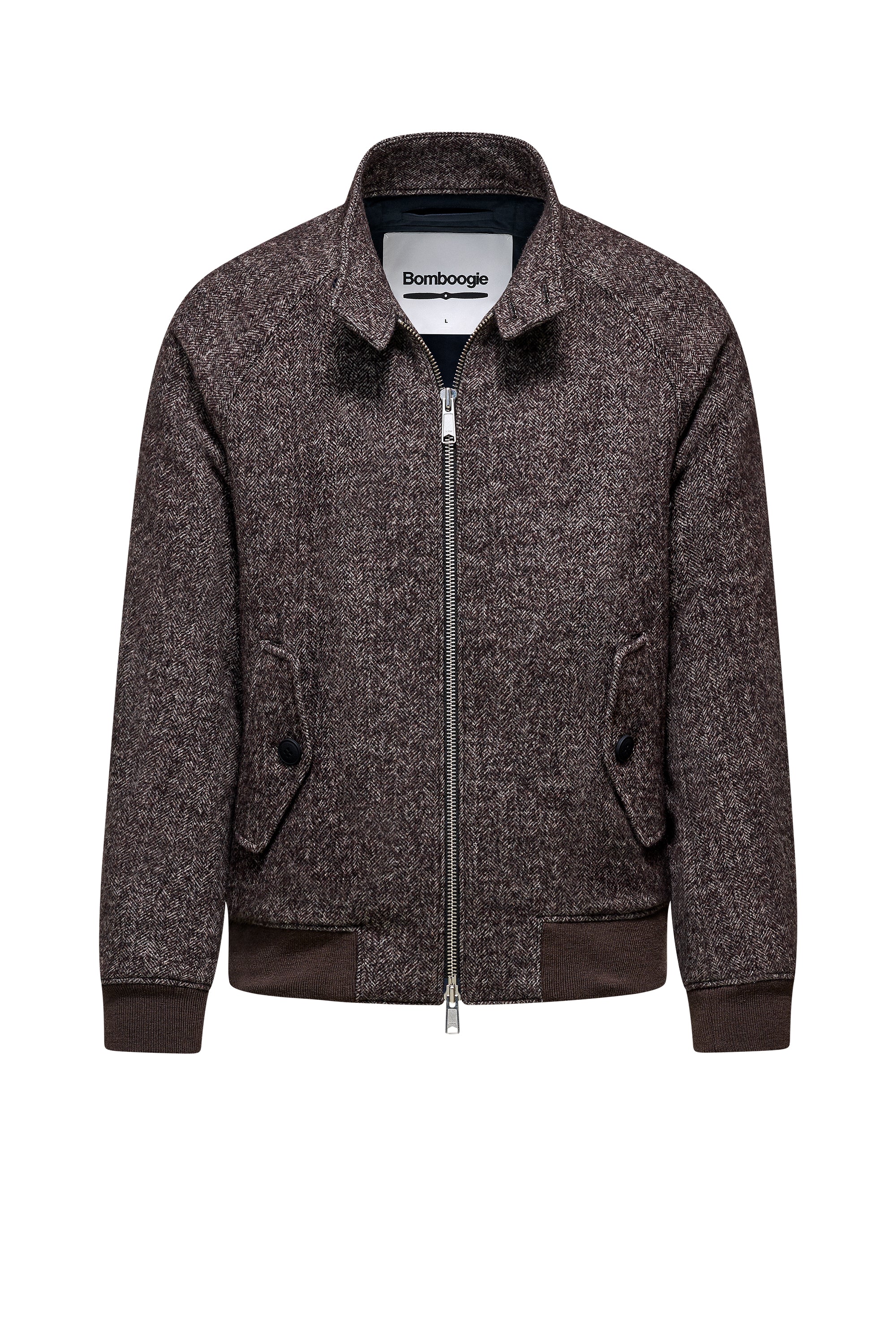 Short bomber jacket in herringbone wool blend | Bomboogie