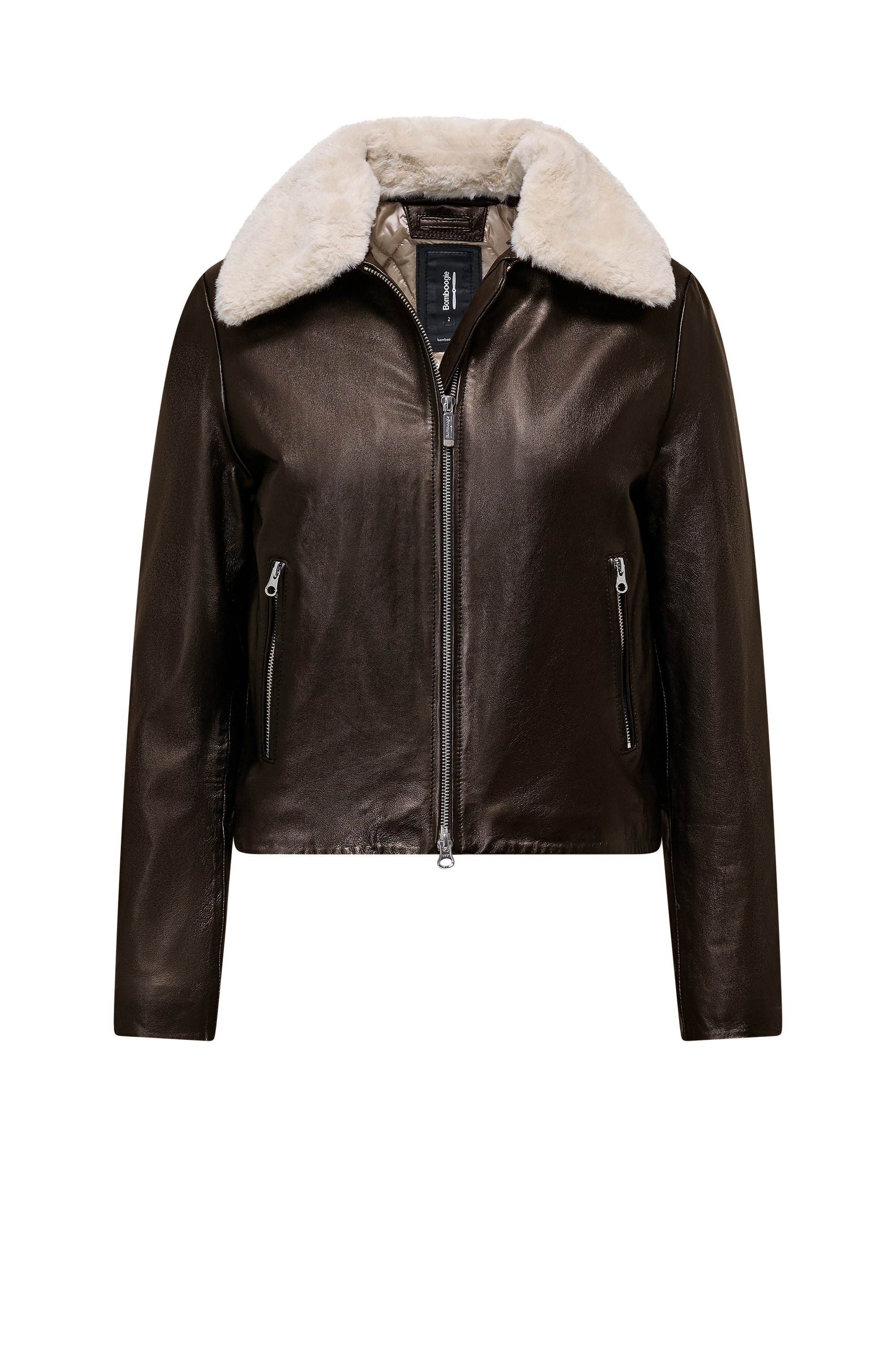 Leather jacket with detachable faux fur collar | Bomboogie